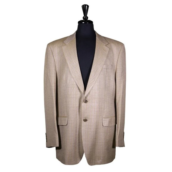 Chaps | Suits & Blazers | Chaps Mens Blazer Beige Blue Check 0 Silk 2 ...